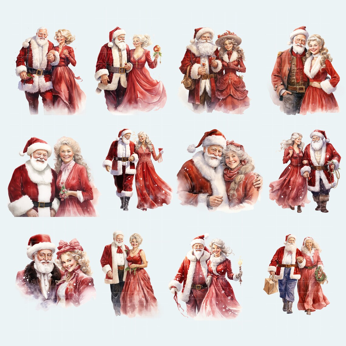 Watercolor Mr and Mrs Claus Clipart Christmas PNG Bundle Christmas ...