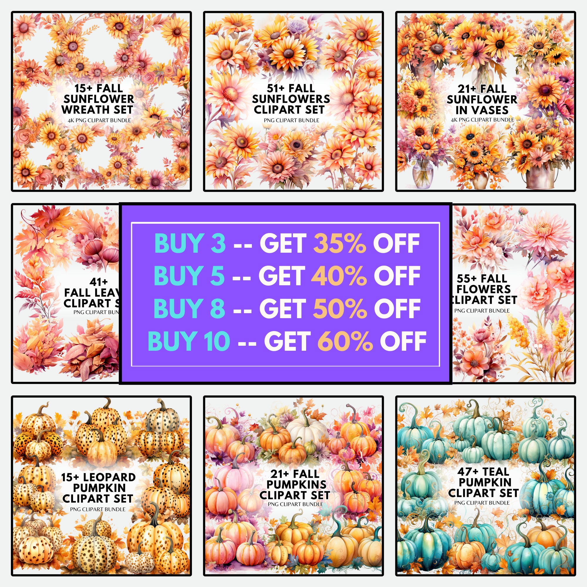 Fall Sunflowers in Vases Clipart PNG Bundle Fall Flower - Etsy