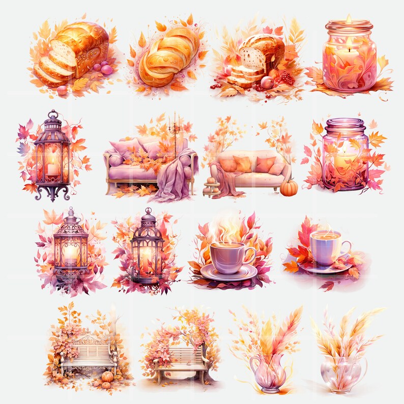 Cozy Autumn Watercolor Clipart Set Pumpkin PNG Sunflower Fall - Etsy