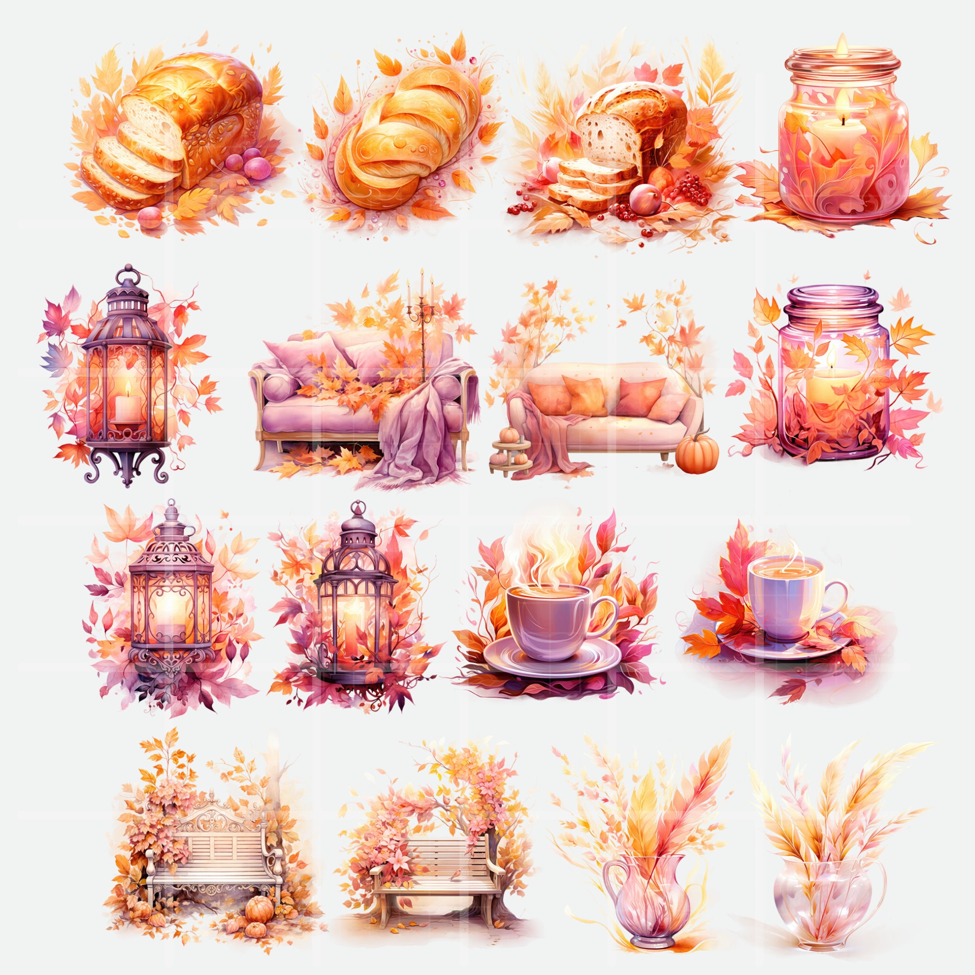 Cozy Autumn Watercolor Clipart Set Pumpkin PNG Sunflower Fall - Etsy