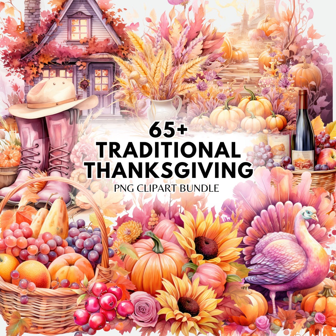 Watercolor Traditional Thanksgiving PNG Clipart Bundle Turkey Day Png ...