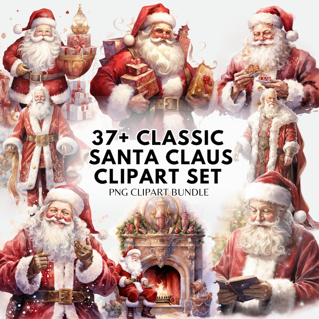 Watercolor Santa Claus Clipart Bundle Christmas PNG Classic Christmas ...