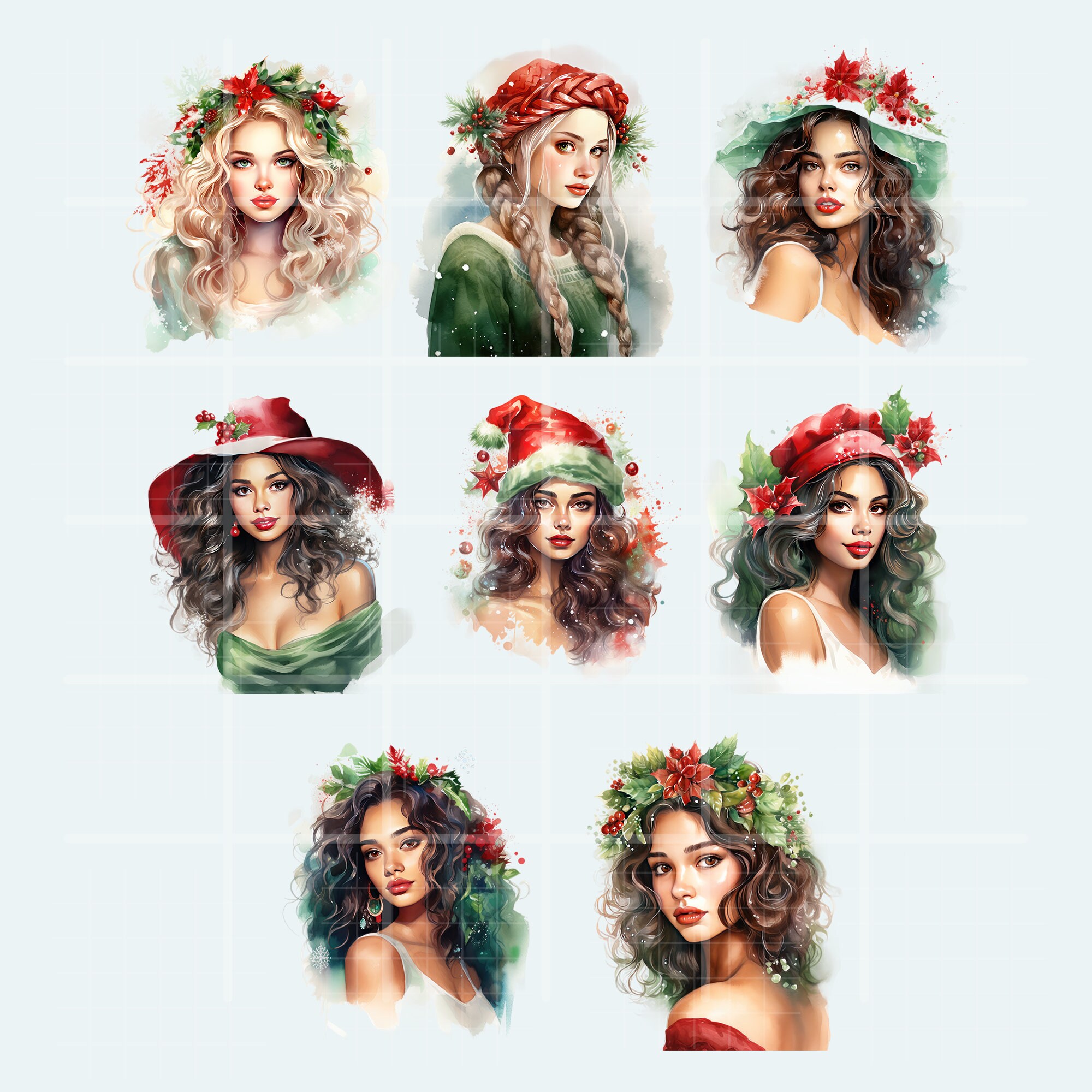 Christmas Girls Watercolor Clipart Set Christmas Girl Designs - Etsy