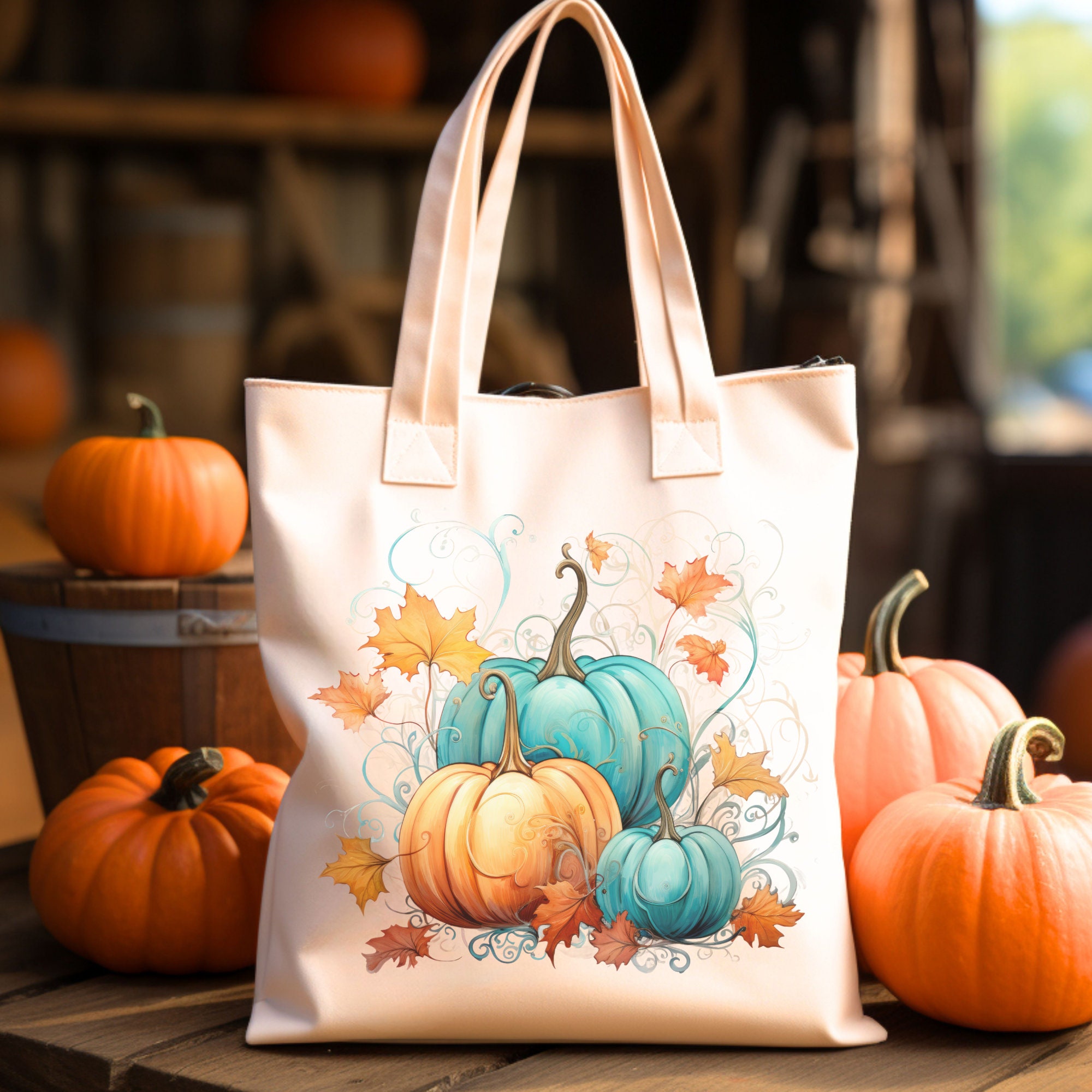 Teal Pumpkin PNG Fall Clipart Bundle Pumpkin Teal PNG Watercolor Autumn ...