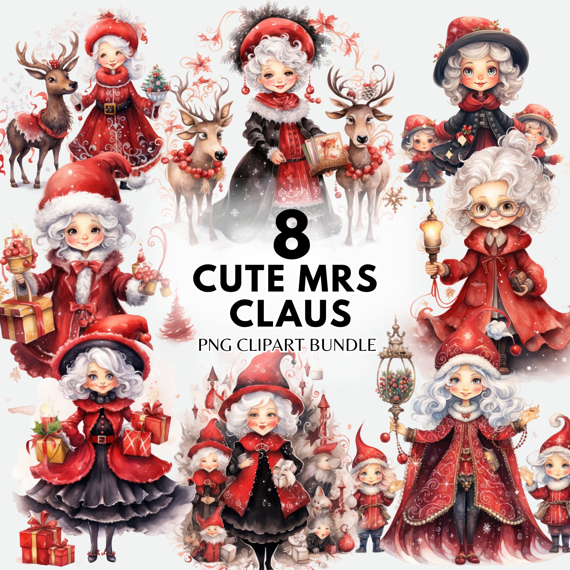 Watercolor Mrs Claus Clipart Christmas PNG Bundle Cute Christmas ...
