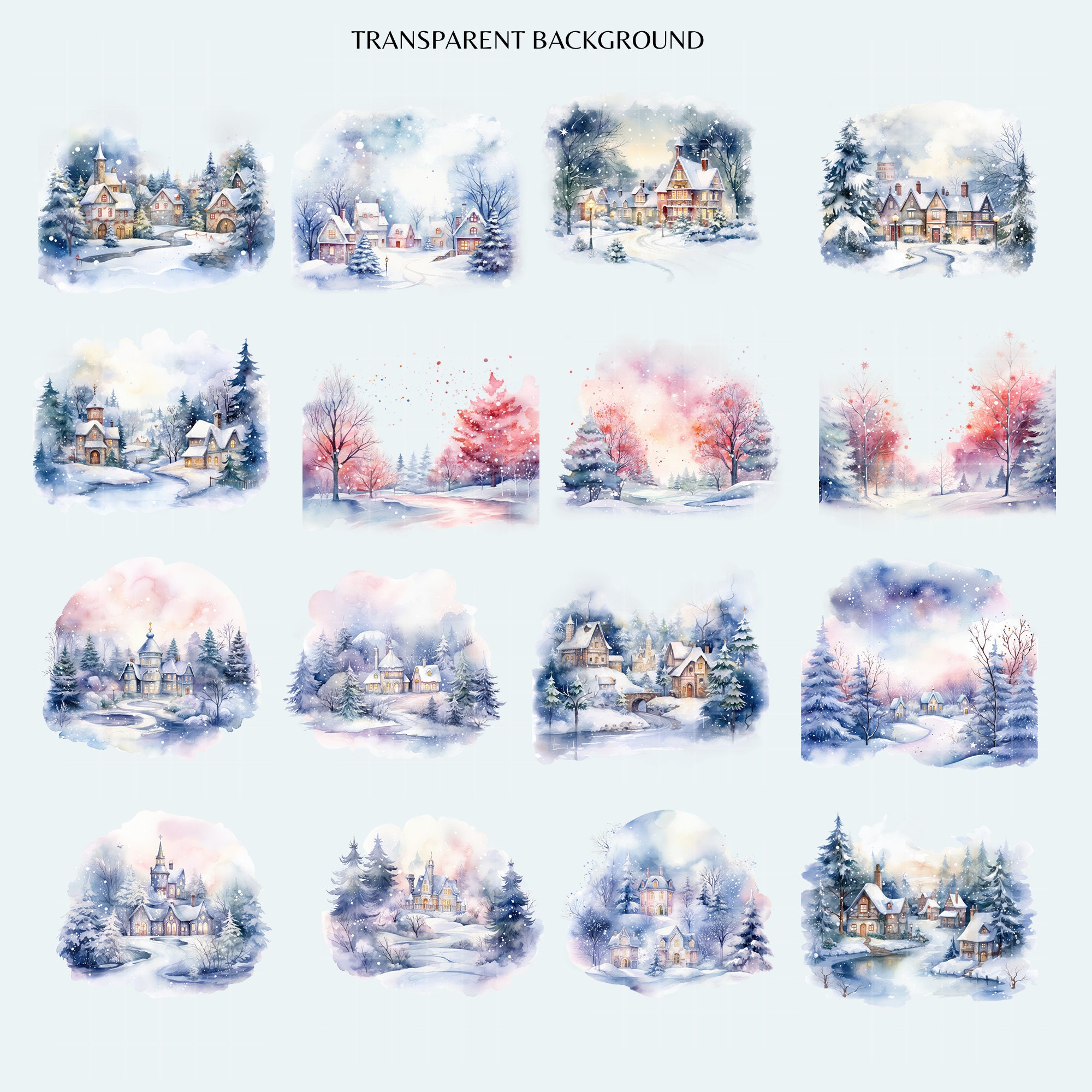 Watercolor Christmas Winter Clipart PNG | Watercolor Landscapes Pastel ...