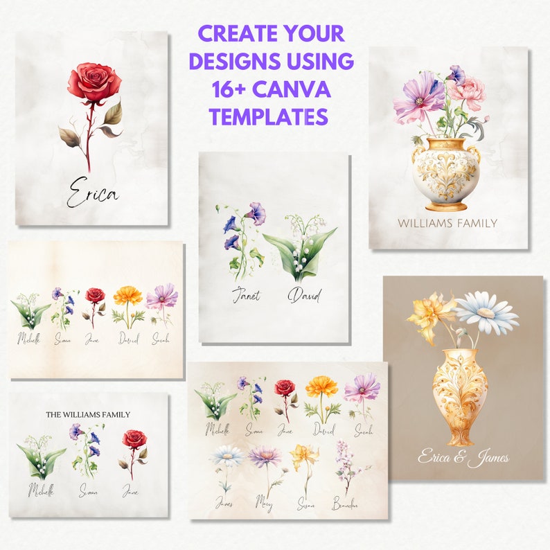 Watercolor DIY Birth Month Flower Creator Bundle, Birth Month Flower ...