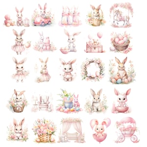Pink Easter Clipart Baby Girl Watercolor Easter Bunny Clipart Bundle ...
