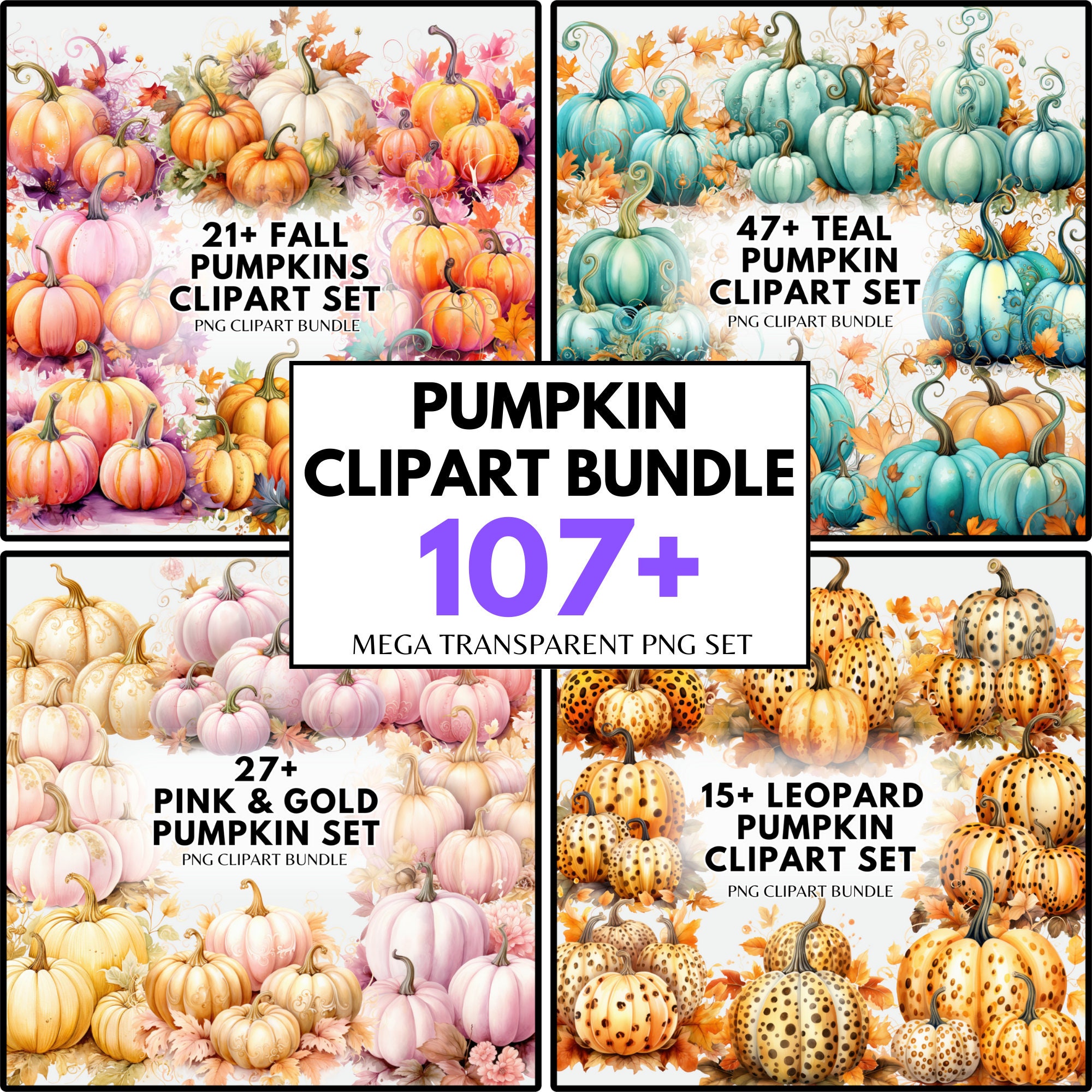 Fall Pumpkin Clipart Mega Bundle PNG Teal Pumpkin Patch PNG - Etsy