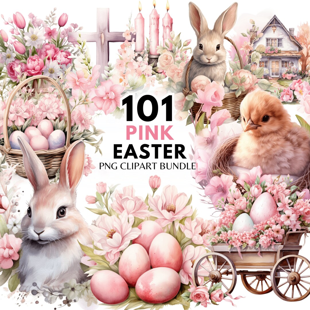 Pink Easter Clipart Watercolor Easter Egg PNG Easter Bunny Spring ...