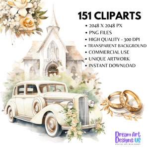 Watercolor Wedding Clipart Vintage Wedding Bundle Bride and Groom Back ...
