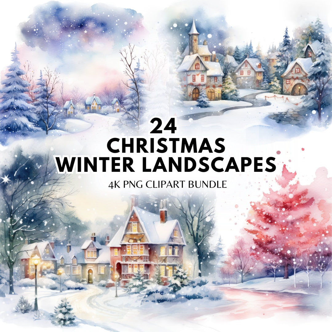 Watercolor Christmas Winter Clipart PNG | Watercolor Landscapes Pastel ...