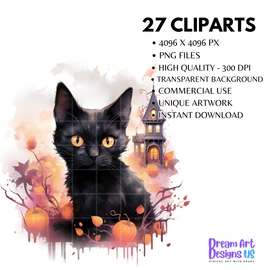 Pastel Halloween Cat Clipart PNG Ghost Cat Watercolor Clip Art - Etsy