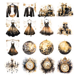 Happy New Year Clipart PNG New Years Eve Watercolor Bundle Black and ...