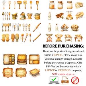 Vintage Baking Clipart Kitchen PNG Rustic Kitchen Clipart Watercolor ...