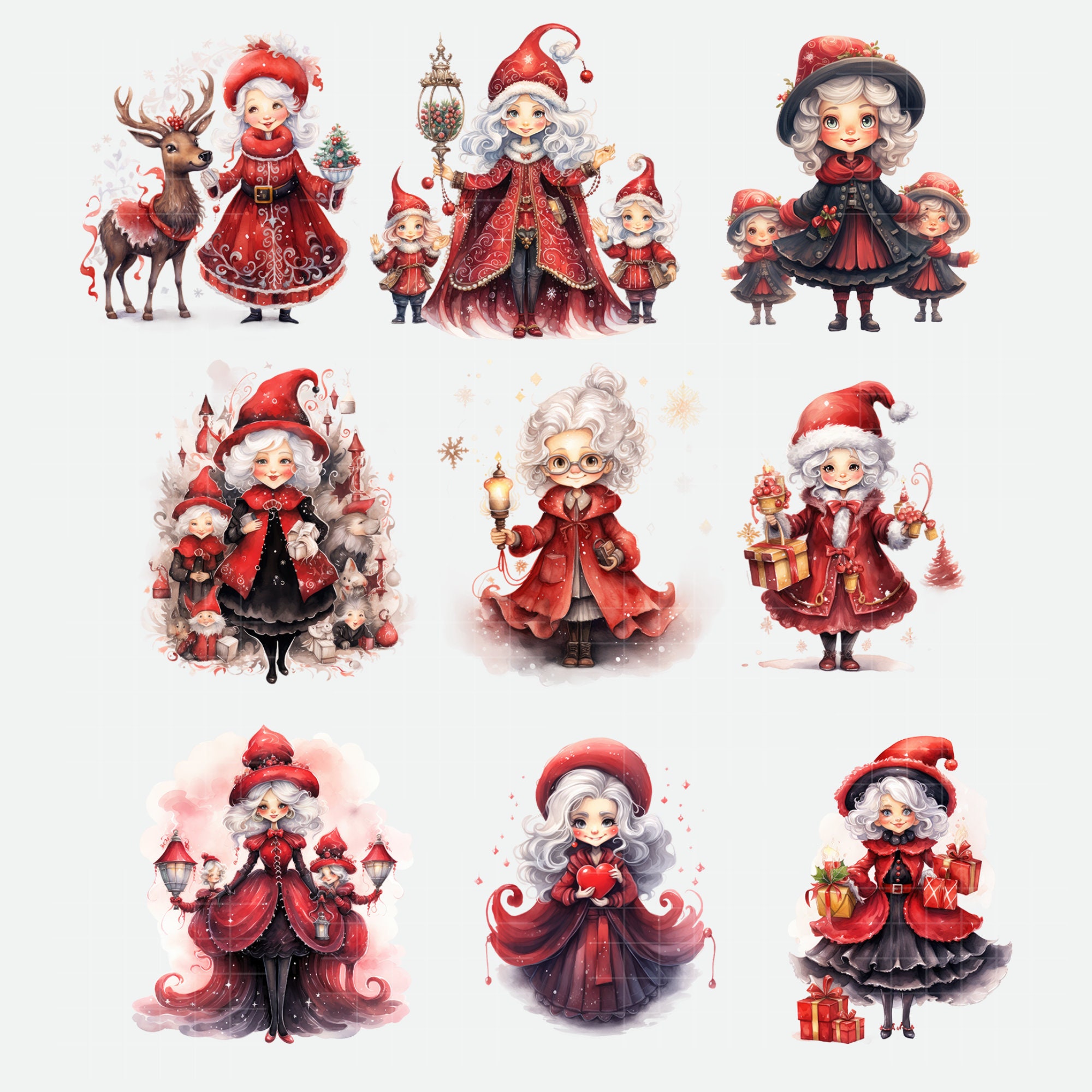 Watercolor Mrs Claus Clipart Christmas PNG Bundle Cute Christmas ...
