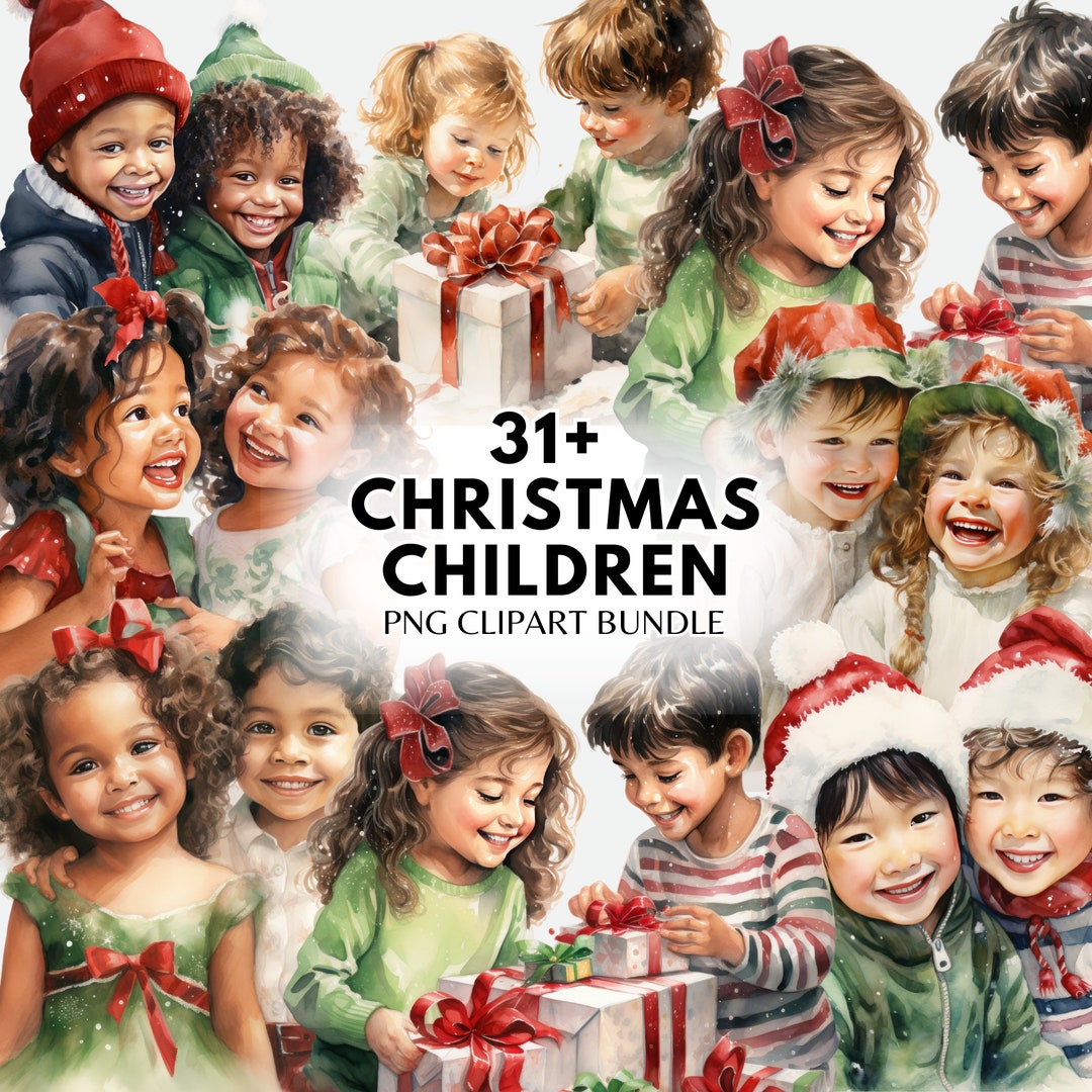 Watercolor Christmas Children Clipart Set Christmas Toddler PNG Digital ...