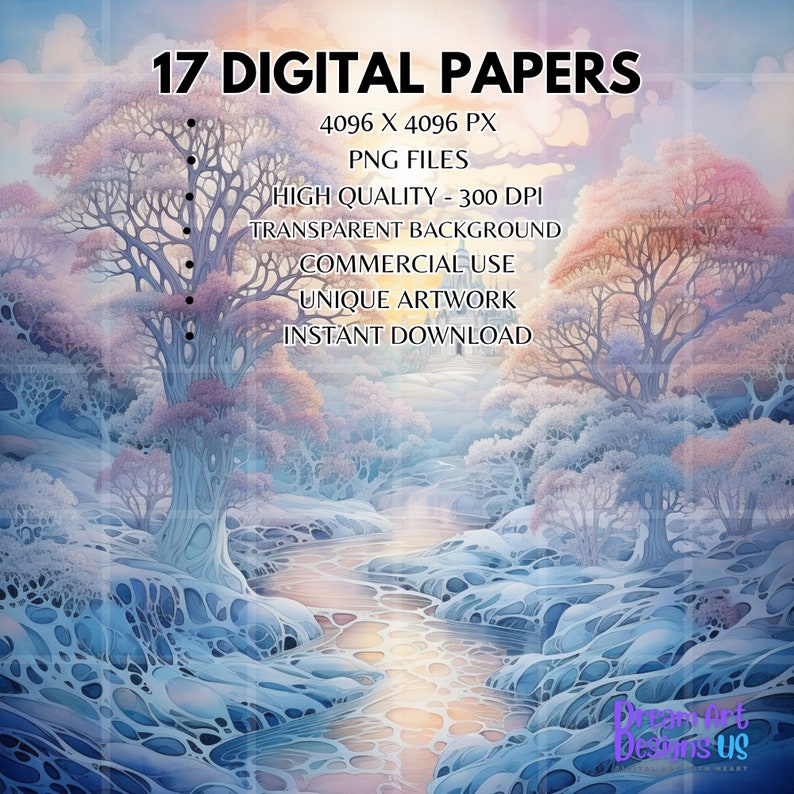 Printable Watercolor Winter Digital Paper PNG Winter Wonderland ...
