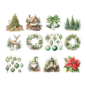 Green Christmas PNG Clipart Bundle Watercolor Green Cottagecore ...