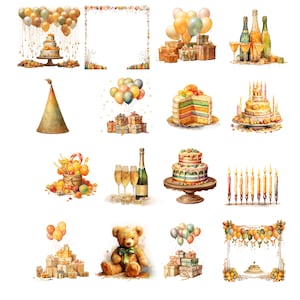 Vintage Birthday Clipart Bundle Party Cake Birthday Present Balloon ...