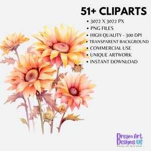 Fall Sunflower Clipart PNG Bundle Fall Flower Clipart Png Watercolor ...