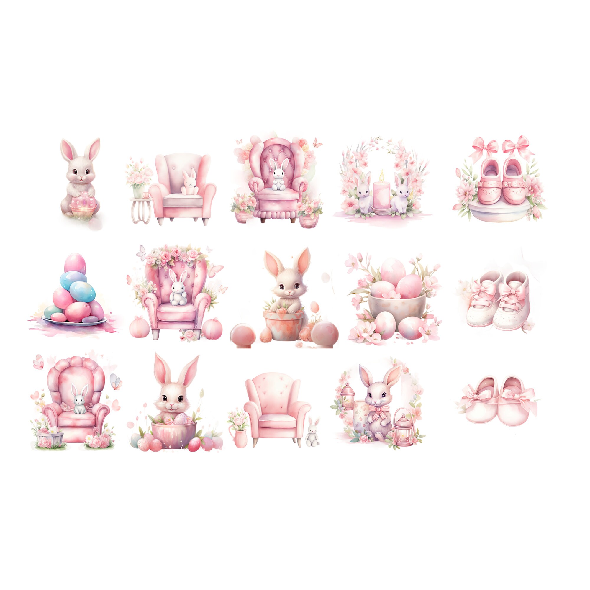 Pink Easter Clipart Baby Girl Watercolor Easter Bunny Clipart Bundle ...