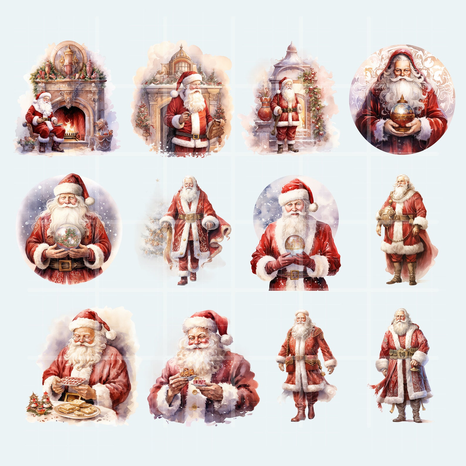 Watercolor Santa Claus Clipart Bundle Christmas PNG Classic - Etsy