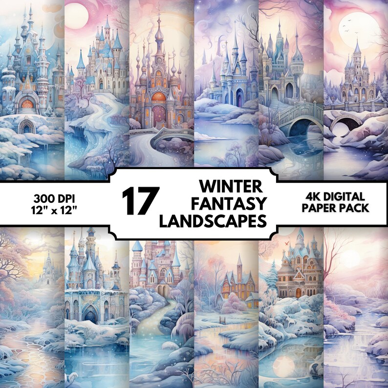 Printable Watercolor Winter Digital Paper PNG Winter Wonderland ...