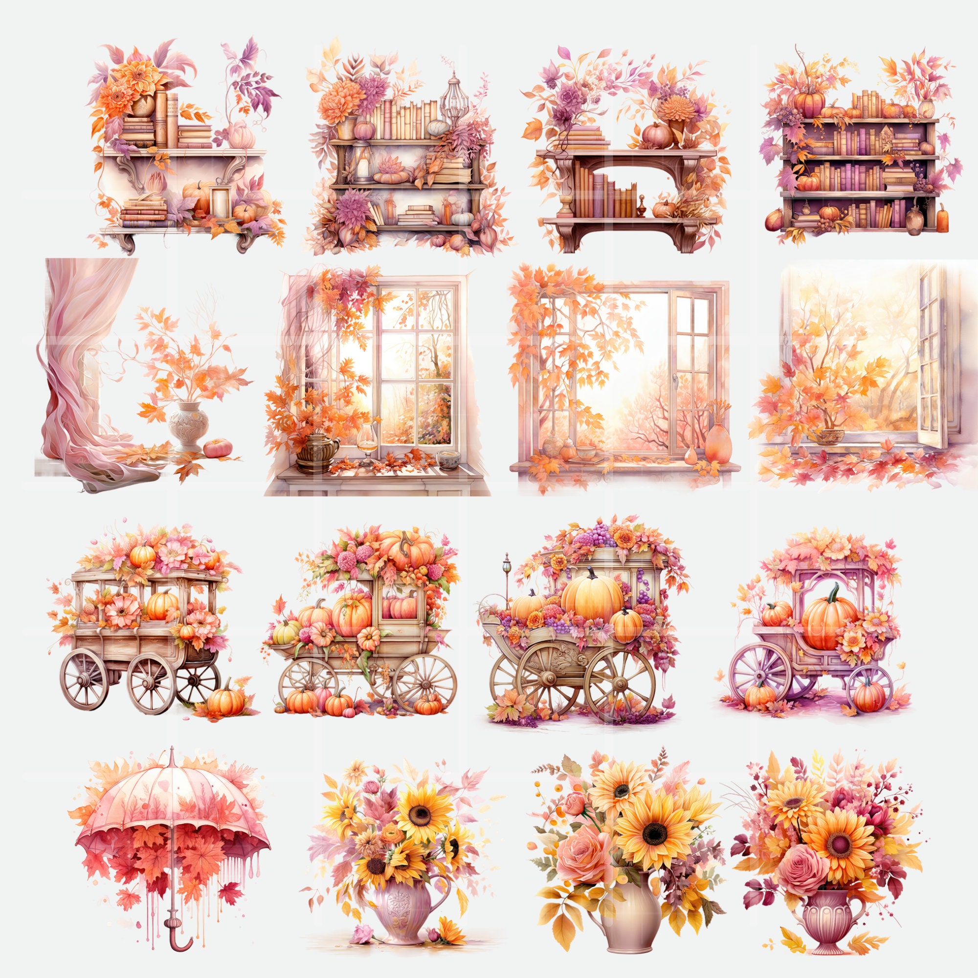 Cozy Autumn Watercolor Clipart Set Pumpkin PNG Sunflower Fall - Etsy