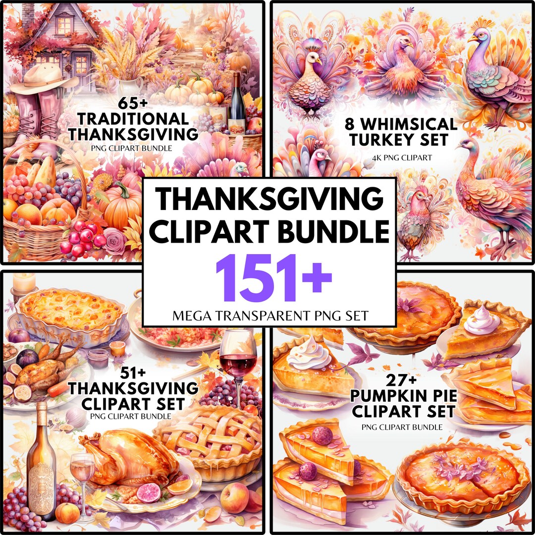 Watercolor Thanksgiving Clipart Mega Bundle PNG Turkey Day Png Fall ...