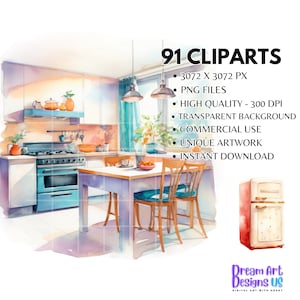 Modern Kitchen Clipart Kitchen PNG Cozy Kitchenware Clipart Watercolor ...