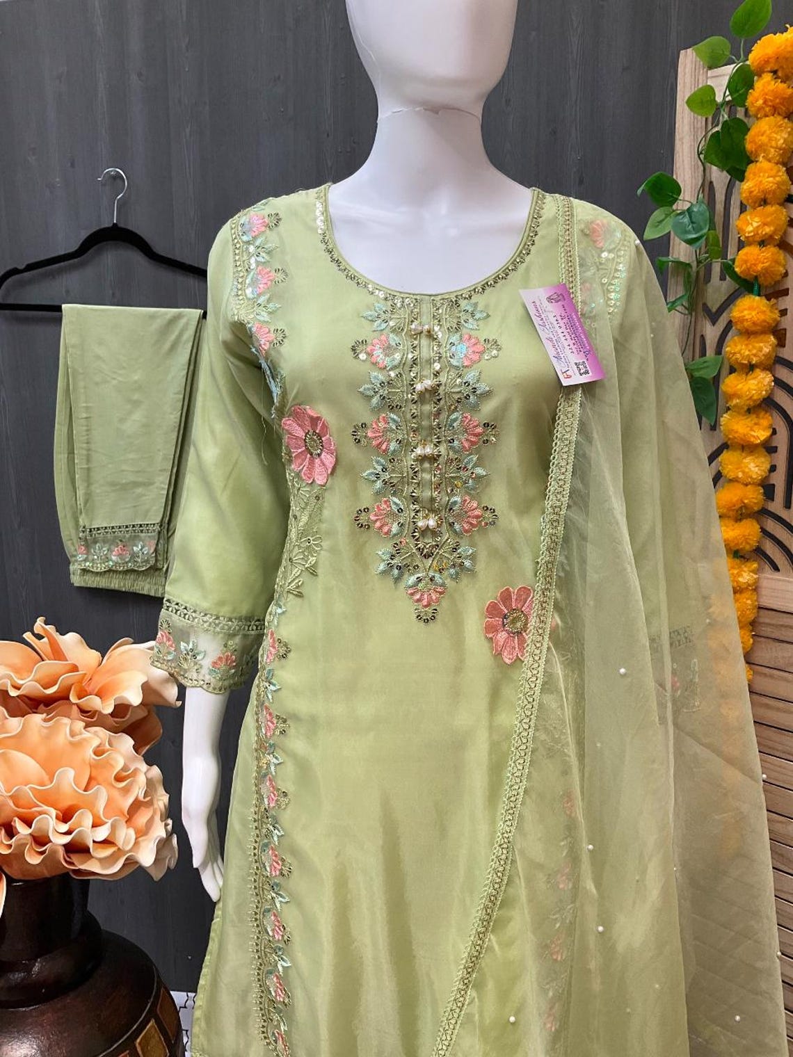 Pastel Green Party Wear Churidar Set - Etsy