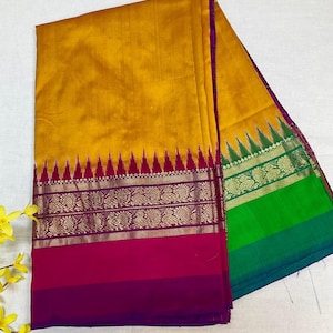 Yellow -pure Silk Handloom Ikkat Saree With Stitched Maggam Blouse - Etsy