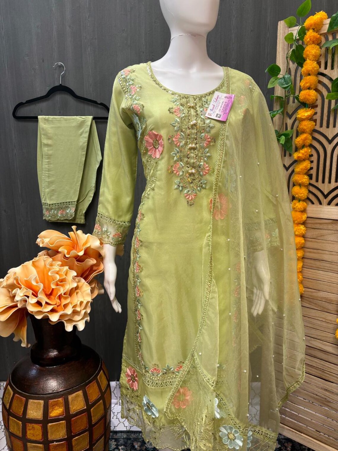 Pastel Green Party Wear Churidar Set - Etsy