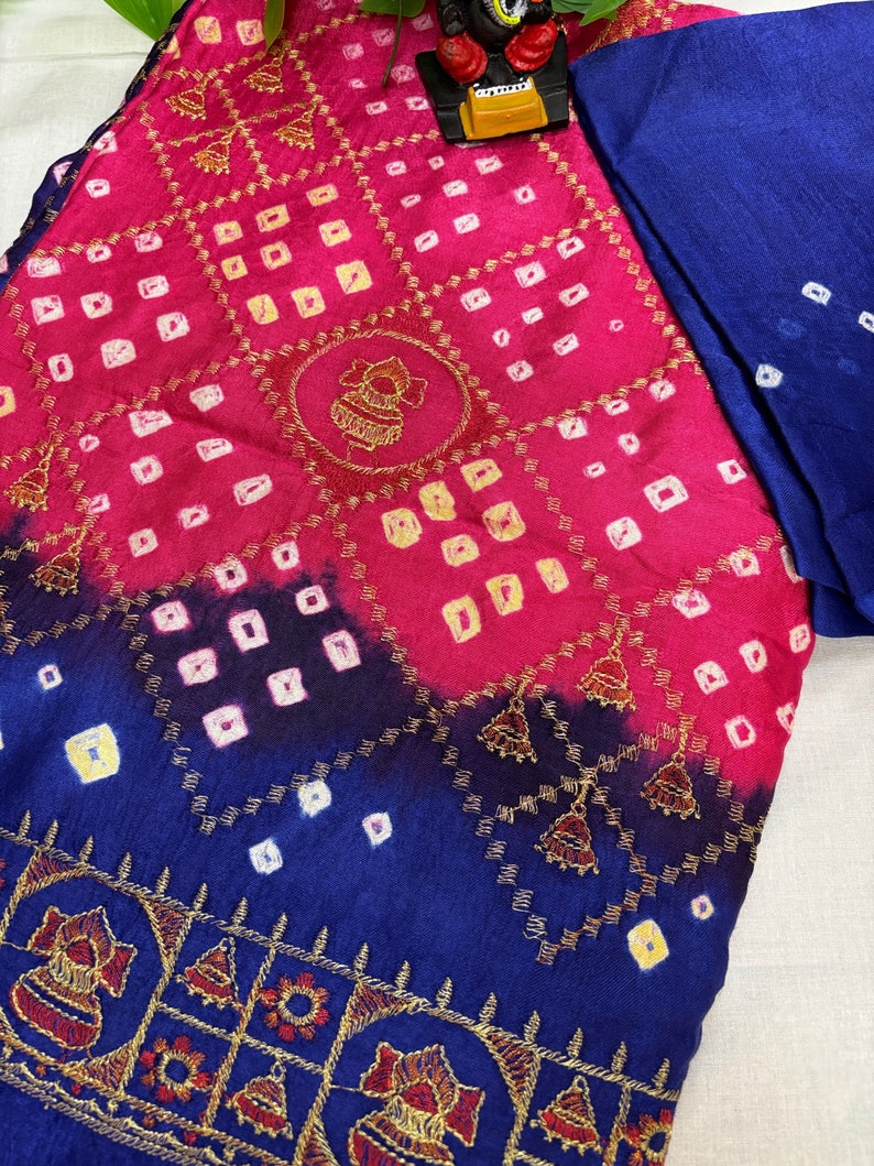 Bandhani Saree bandhani Full Embroidery Work Sarees With Fall Pico Done ...