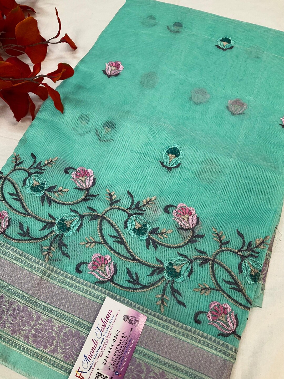 Super Net Saree With Thread Embroidery - Etsy