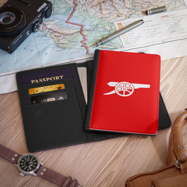 Arsenal Passport Cover - White Cannon on Red PU Leather, RFID Blocking ...