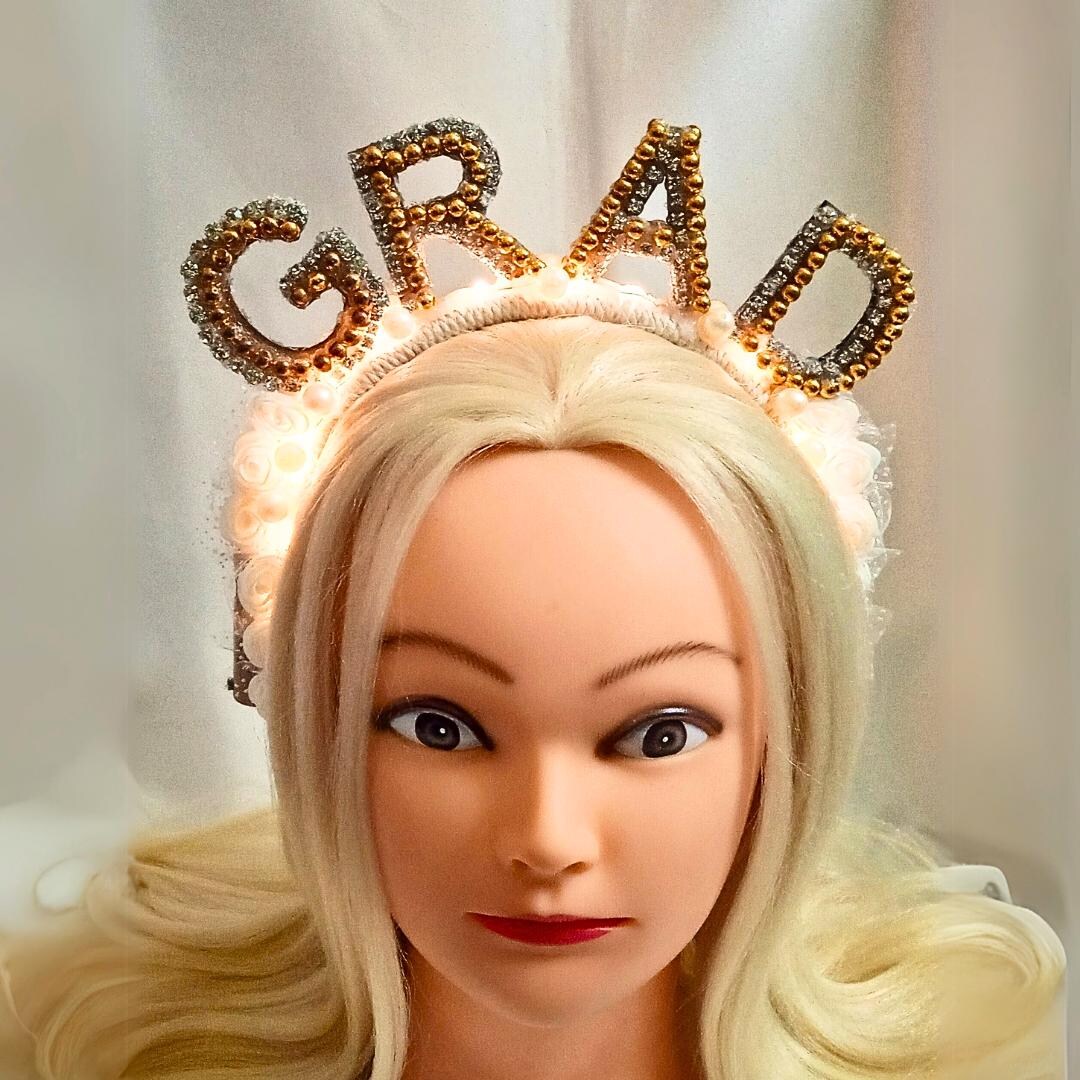 Unique GRAD Light-up Graduation Pearl Crystal Flower Headband ...