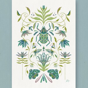 Emerald - Blue Bug and Floral A4 / A5 Art Print - Etsy