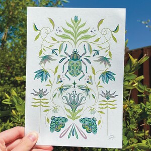 Emerald - Blue Bug and Floral A4 / A5 Art Print - Etsy
