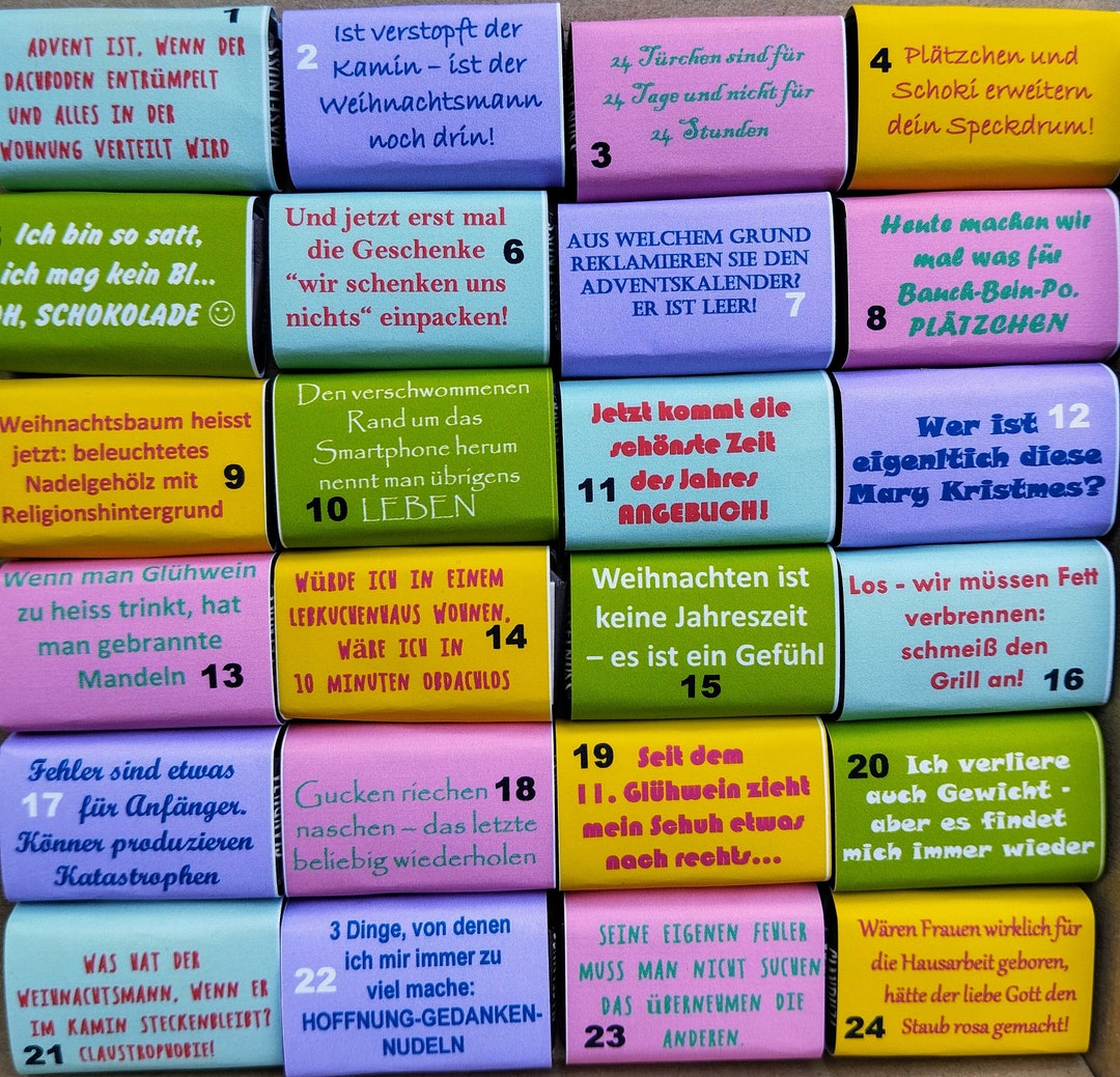 24 Chocolate Bars Advent Calendar Funny Christmas - Etsy