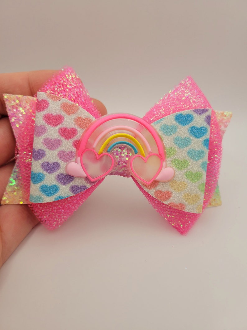 Pastel Rainbow Heart Bow - Etsy