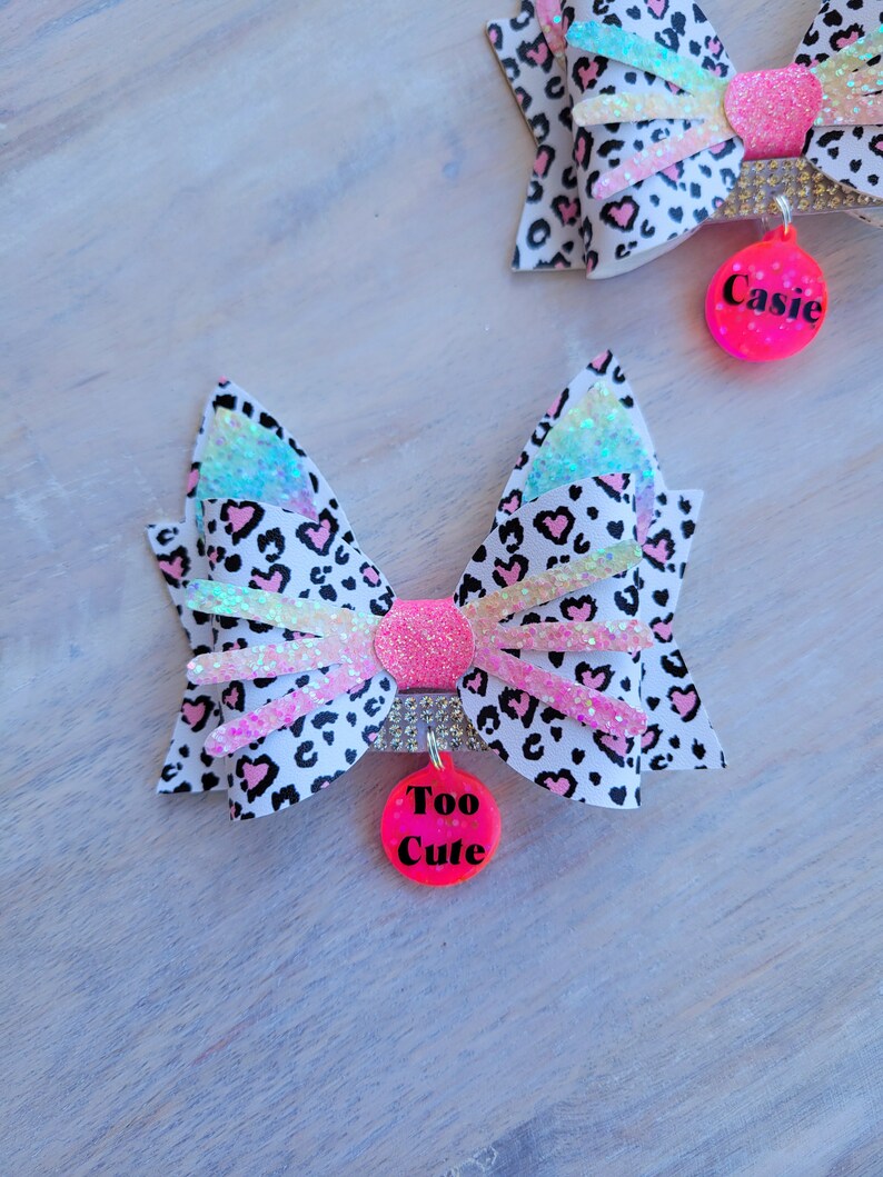 Kitty Cat Customizable Hair Bow, Customizable Name Tag - Etsy