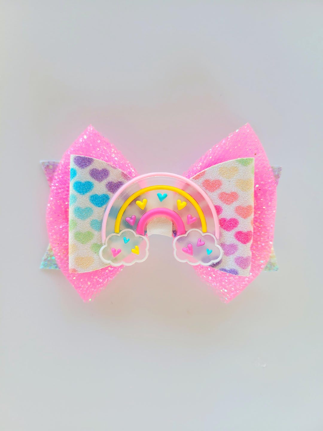 Pastel Rainbow Heart Bow - Etsy