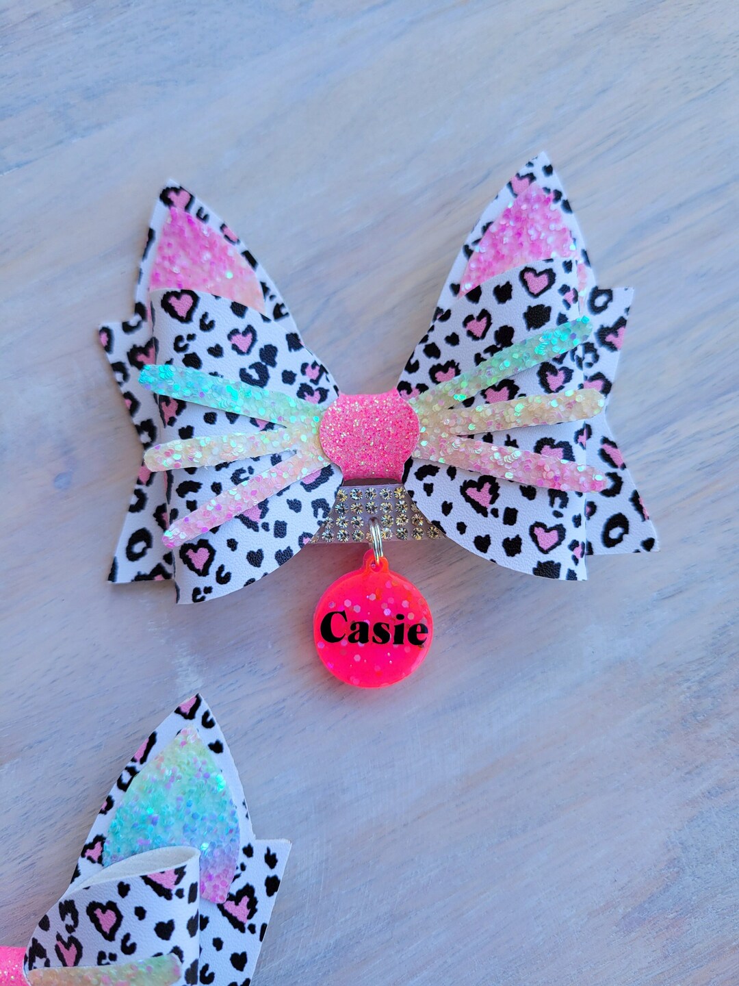 Kitty Cat Customizable Hair Bow, Customizable Name Tag - Etsy