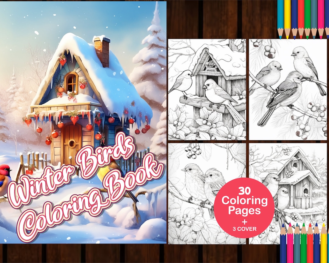 Winter Birds Coloring Pages, 30 Digital Downloads, Grayscale, Coloring ...