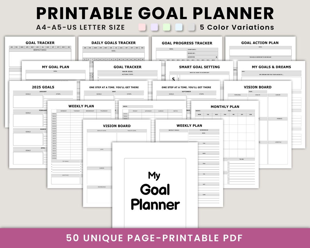 Printable Goal Planner | Goal Planner Bundle | Productivity Planner ...