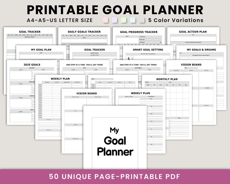 Printable Goal Planner | Goal Planner Bundle | Productivity Planner ...