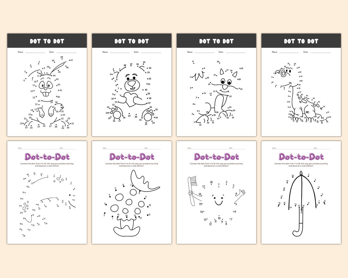 Preschool Kindergarten Math Worksheet Dot to Dot counting Matching ...