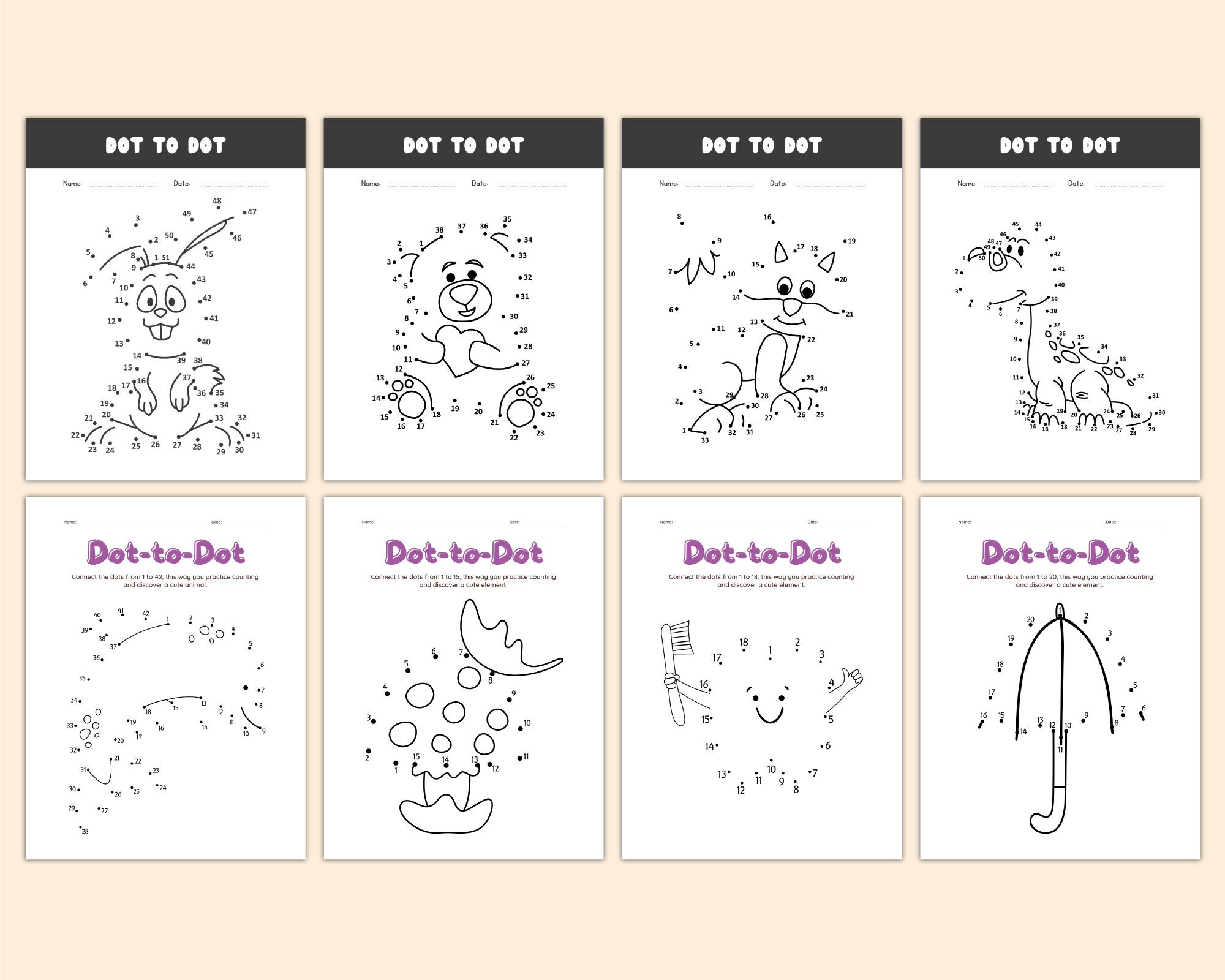 Preschool Kindergarten Math Worksheet Dot to Dot counting Matching ...